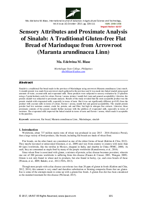 (PDF) Sensory Attributes and Proximate Analysis of Sinalab: A ...