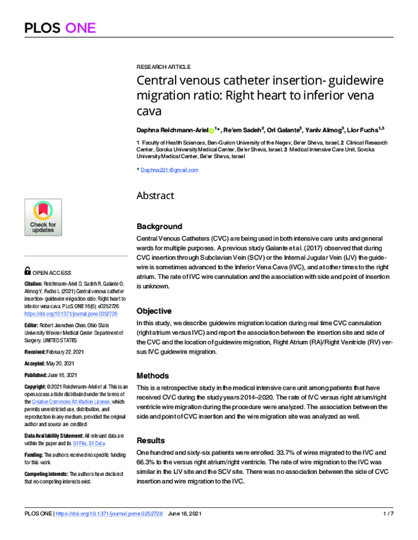 (PDF) Central venous catheter insertion- guidewire migration ratio ...