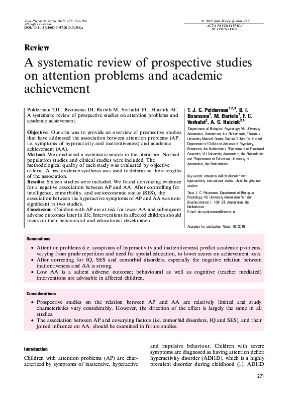 (PDF) A systematic review of prospective studies on attention problems ...