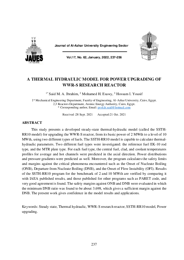 (PDF) A Thermal Hydraulic Model for Power Upgrading of WWR-S Research ...