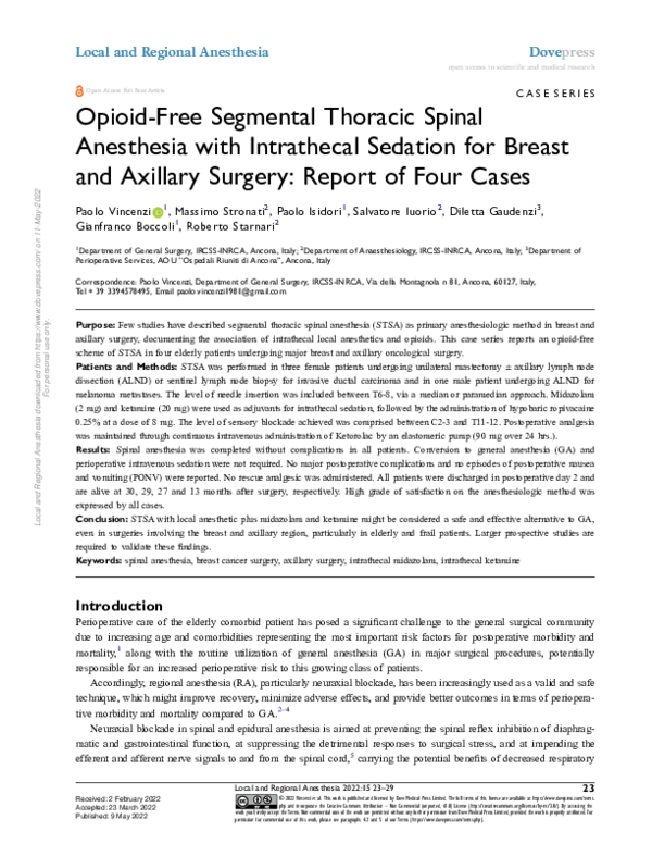 (PDF) Spinal and Epidural Anesthesia for Laparoscopic Abdominal Surgery ...