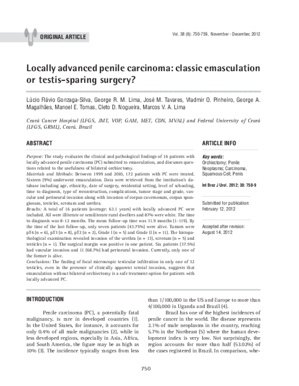 (PDF) Locally advanced penile carcinoma: classic emasculation or testis ...