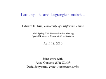 (PDF) Lattice paths and Lagrangian matroids