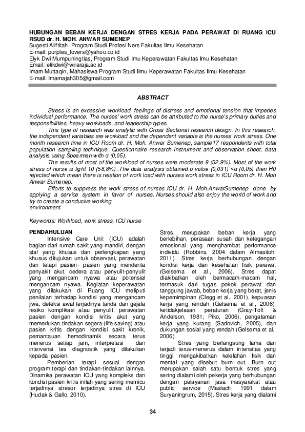 (PDF) HUBUNGAN BEBAN KERJA DENGAN STRES KERJA PADA PERAWAT DI RUANG ICU RSUD dr. H. MOH. ANWAR ...