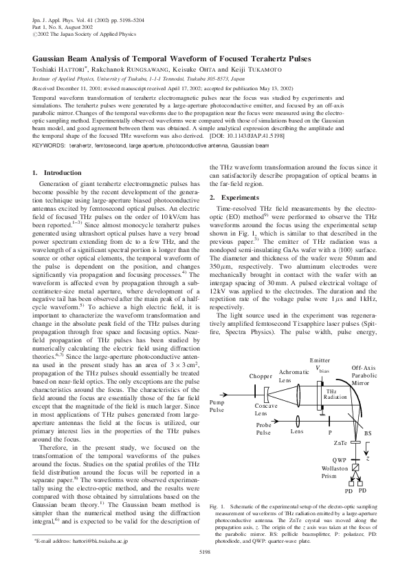 (PDF) Gaussian Beam Analysis of Temporal Waveform of Focused Terahertz Pulses