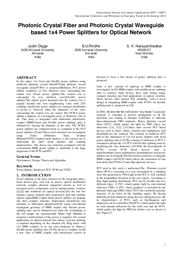 (PDF) Photonic Crystal Fiber and Photonic Crystal Waveguide based 1x4 Power Splitters for ...