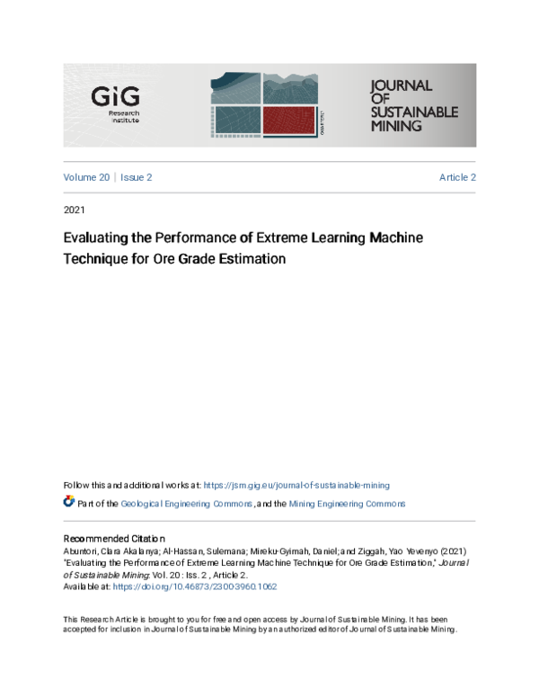 (PDF) Evaluating the Performance of Extreme Learning Machine Technique for Ore Grade Estimation