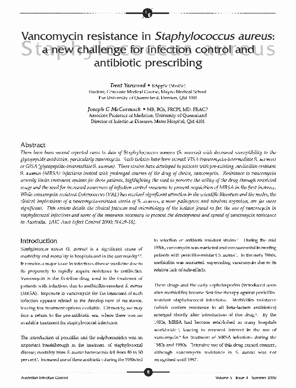 (PDF) Vancomycin resistance in Staphylococcus aureus: a new challenge ...
