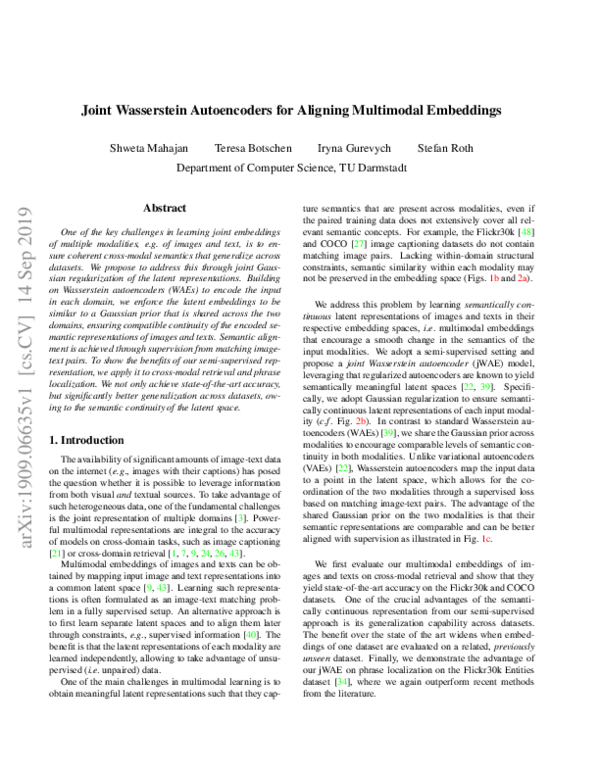 (PDF) Joint Wasserstein Autoencoders for Aligning Multimodal Embeddings