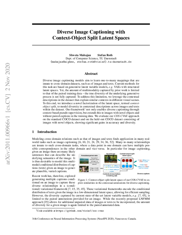 (PDF) Diverse Image Captioning with Context-Object Split Latent Spaces