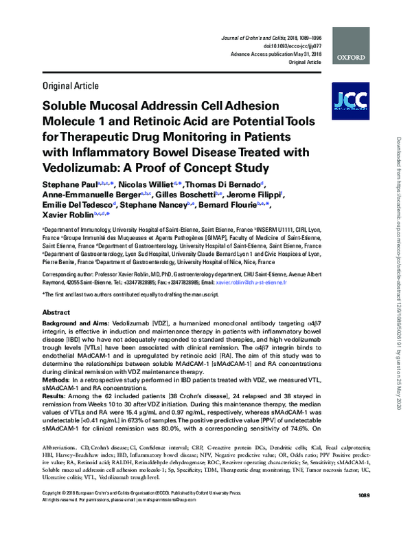 (PDF) Soluble Mucosal Addressin Cell Adhesion Molecule 1 and Retinoic ...