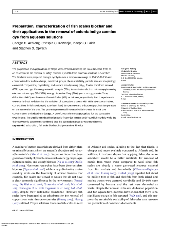 (PDF) Preparation, characterization of fish scales biochar and their ...