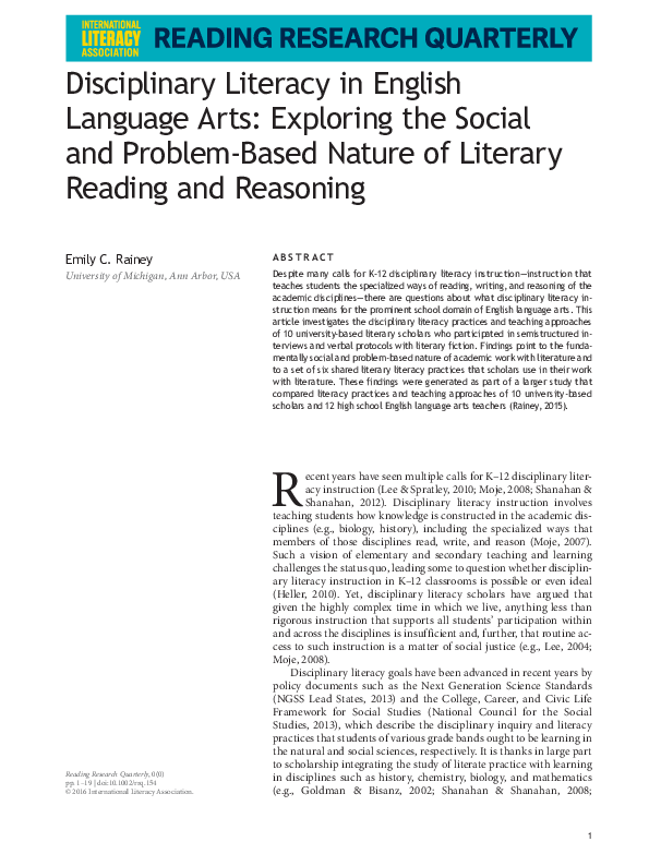 (PDF) Disciplinary Literacy in the English Language Arts Classroom