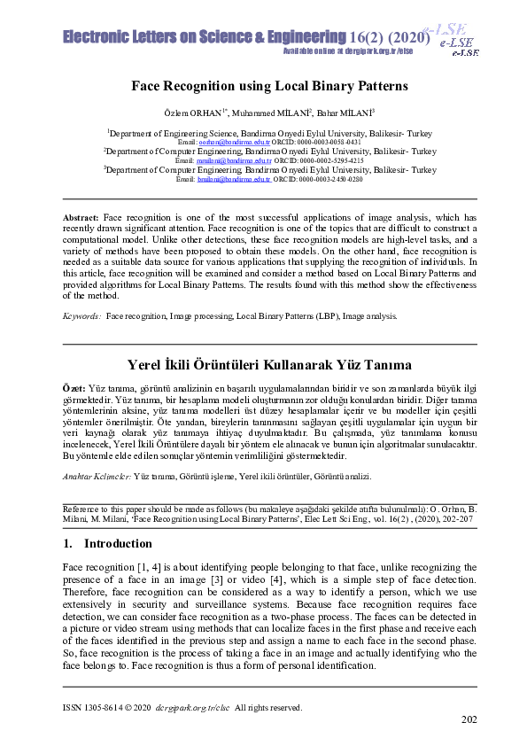 Pdf Face Recognition Using Local Binary Patterns Bahar Milani