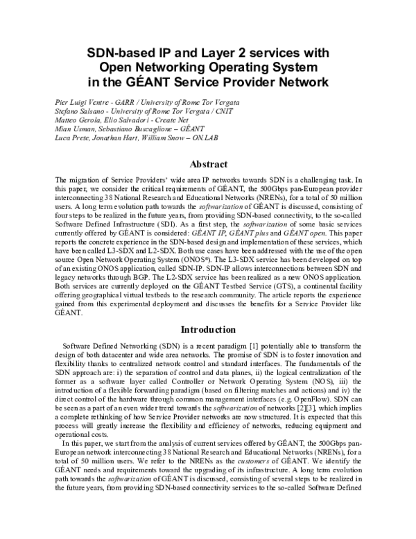 Pdf Sdn Based Ip And Layer 2 Services With An Open Networking Operating System In The GÉant
