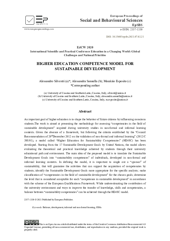 (PDF) Higher Education Competence Model For Sustainable Development