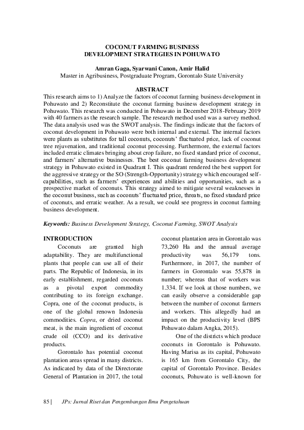 (PDF) Coconut Farming Business Development Strategies in Pohuwato ...