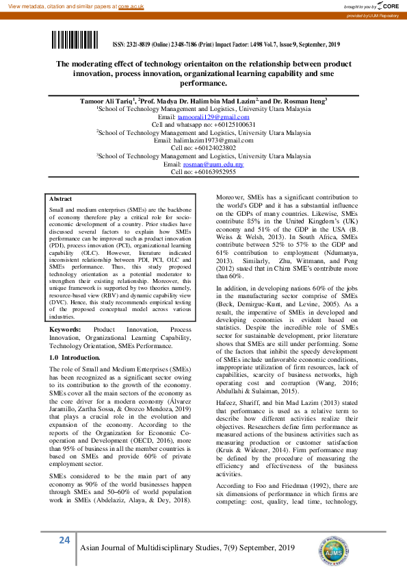 (PDF) The Moderating Effect of Technology Orientation on the Relationship Between Product ...