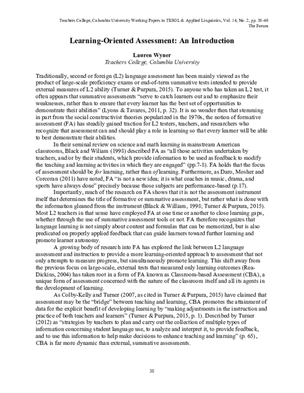 Pdf Assessment And Classroom Learning