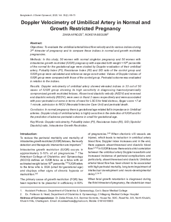 (PDF) Doppler Velocimetry of Umbilical Artery in Normal and Growth ...