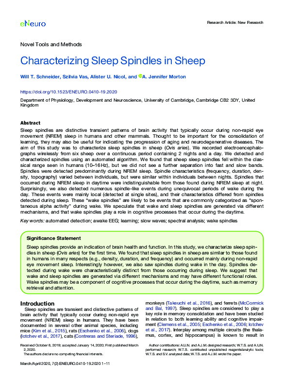 (PDF) Characterizing Sleep Spindles in Sheep