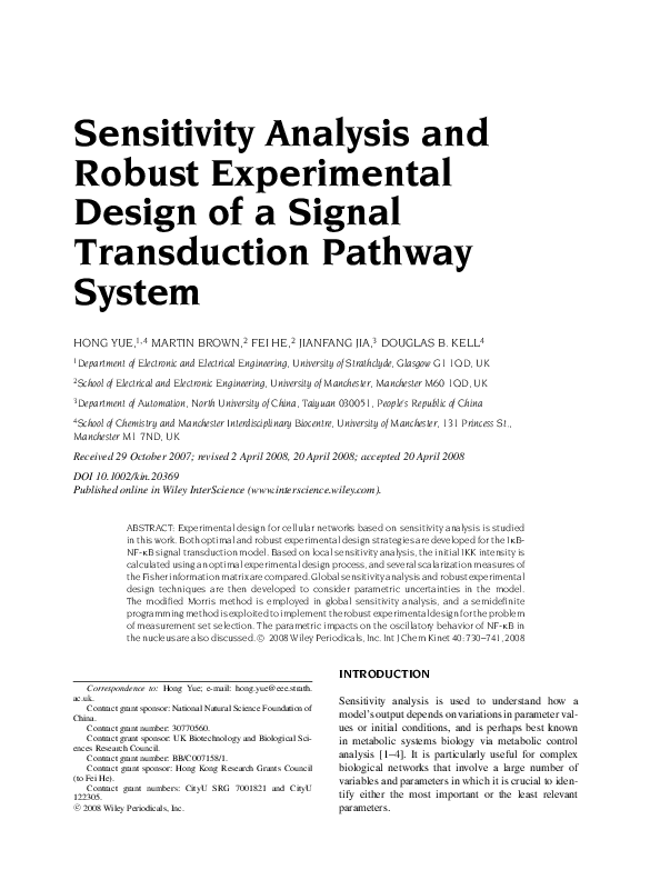 (PDF) Sensitivity analysis and robust experimental design of a signal transduction pathway system