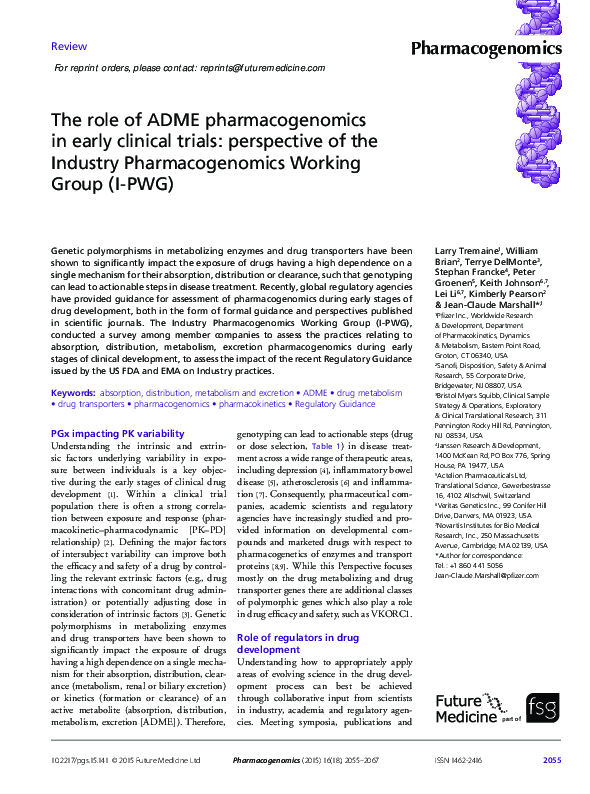 (PDF) The role of ADME pharmacogenomics in early clinical trials ...
