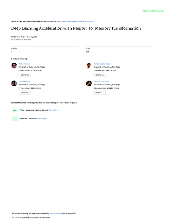 (PDF) Deep Learning Acceleration with Neuron-to-Memory Transformation