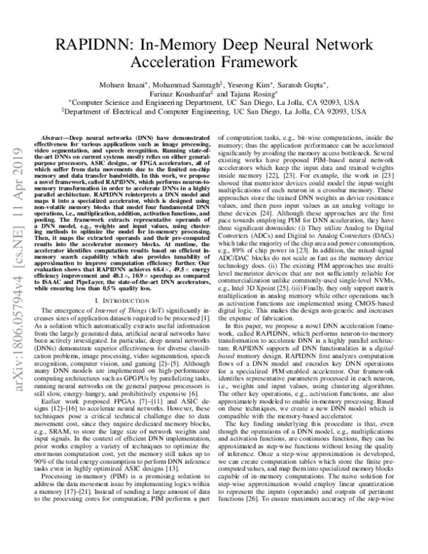 (PDF) RAPIDNN: In-Memory Deep Neural Network Acceleration Framework