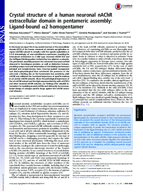 (PDF) Crystal structure of a human neuronal nAChR extracellular domain ...