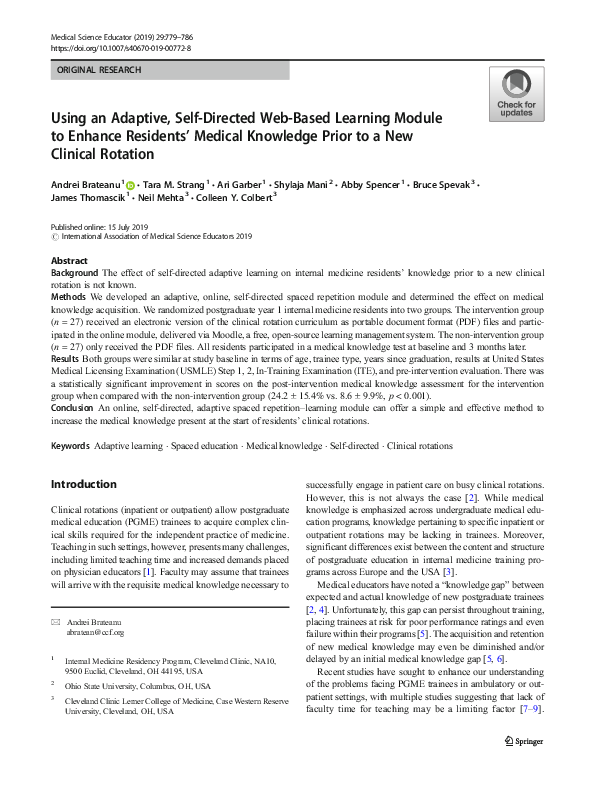 (PDF) Using an Adaptive, Self-Directed Web-Based Learning Module to ...
