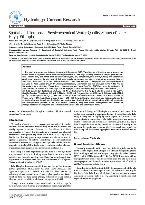 Pdf Spatial And Temporal Physicochemical Water Quality Status Of Lake