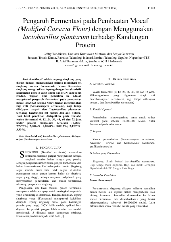 (PDF) Pengaruh Fermentasi pada Pembuatan Mocaf (Modified Cassava Flour) dengan menggunakan ...