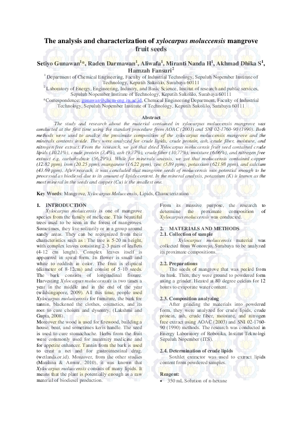 (PDF) The Analysis and Characterization of Xylocarpus Moluccensis Mangrove Fruit Seeds