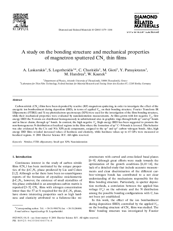 (PDF) A study on the bonding structure and mechanical properties of magnetron sputtered CNx thin ...