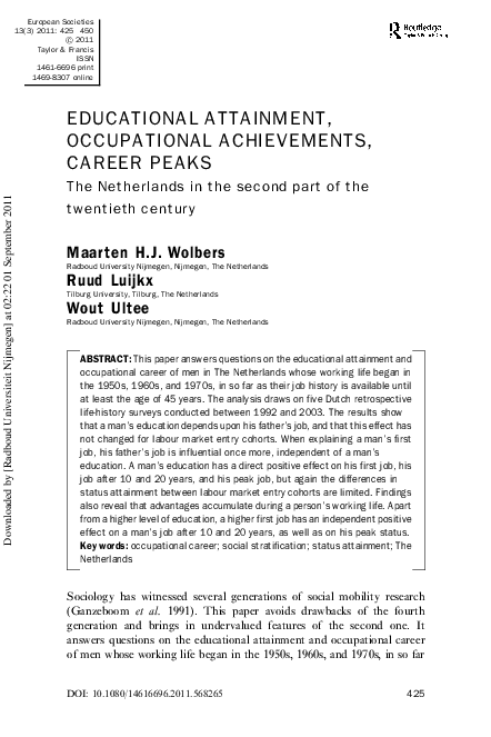 (PDF) Educational Attainment, Occupational Achievements, Career Peaks