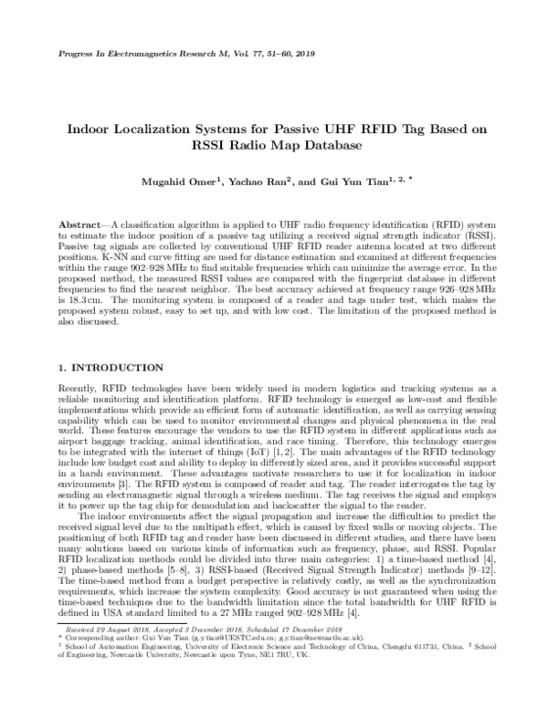 (PDF) Indoor Localization Systems for Passive Uhf Rfid Tag Based on Rssi Radio Map Database