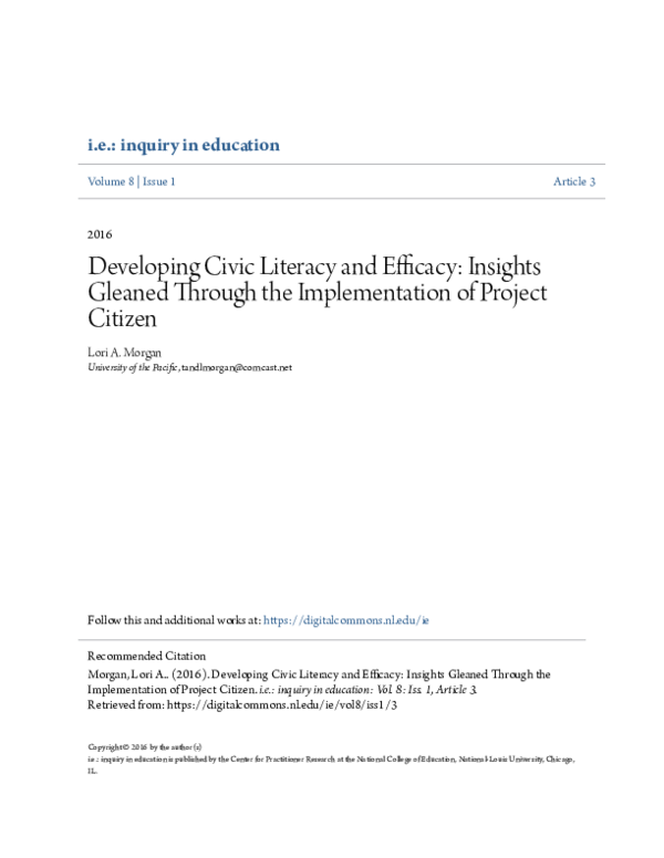 (PDF) Developing Civic Literacy and Efficacy: Insights Gleaned through ...