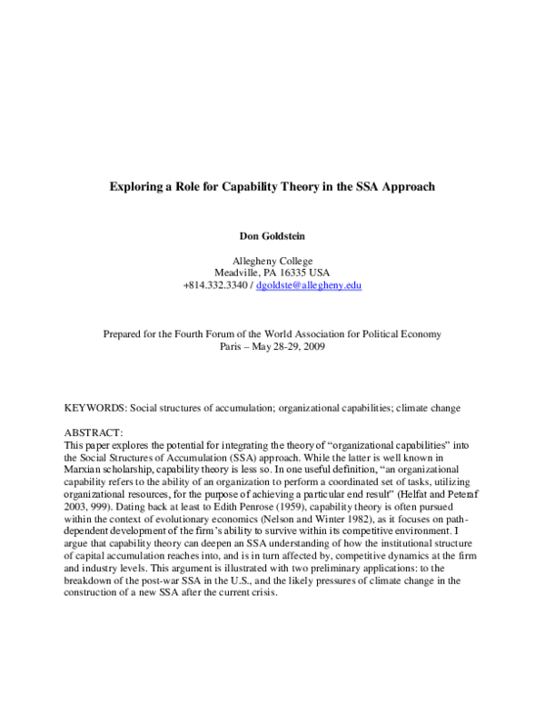 (PDF) Exploring a Role for Capability Theory in the SSA Approach