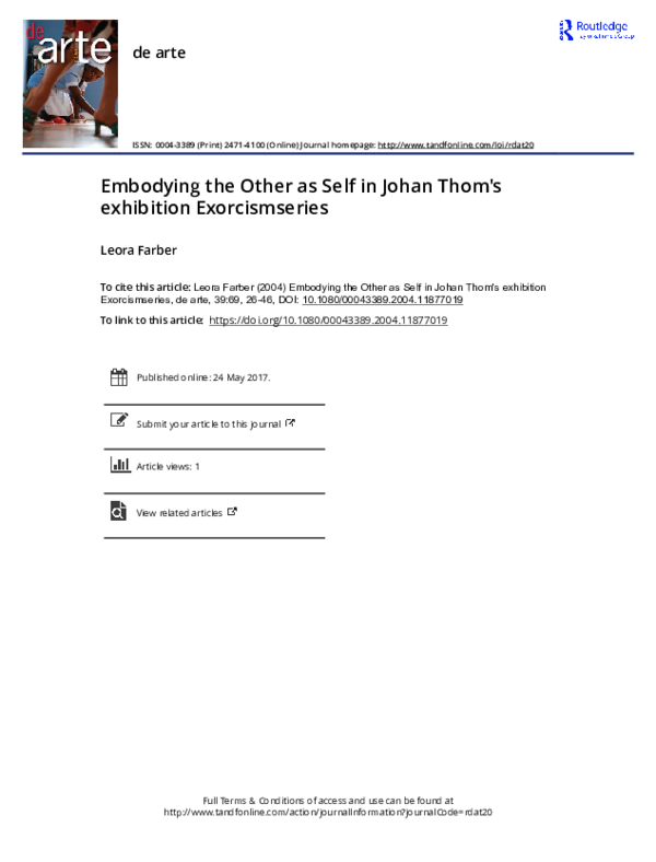 (PDF) Embodying the Other as Self in Johan Thom's exhibition Exorcismseries