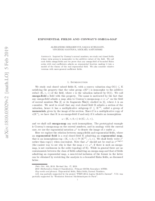 (PDF) Exponential fields and Conway's omega-map