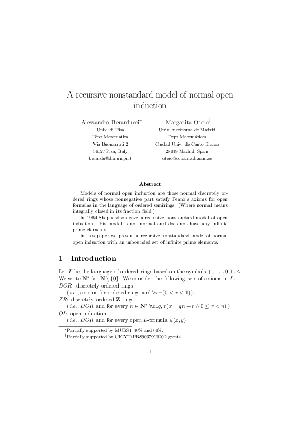 (PDF) A recursive nonstandard model of normal open induction
