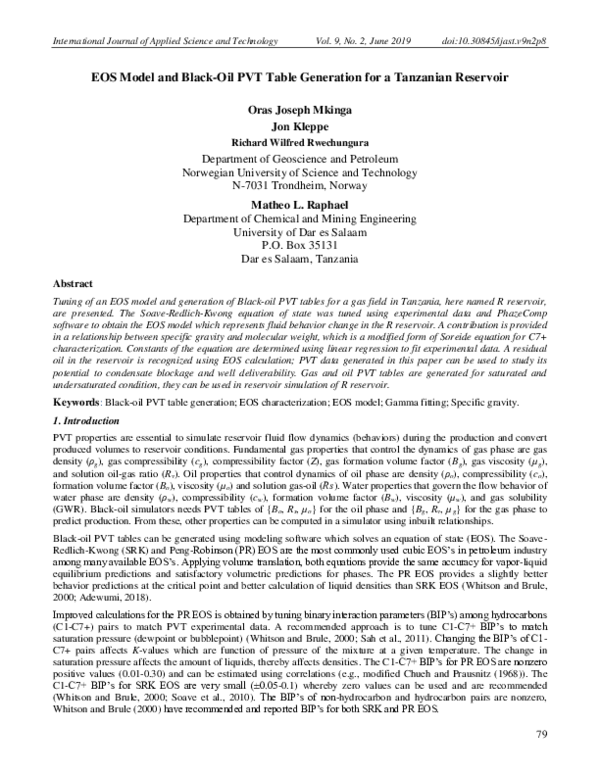 (PDF) Generation of Black-Oil PVT Properties Tables Using Tuned EOS ...