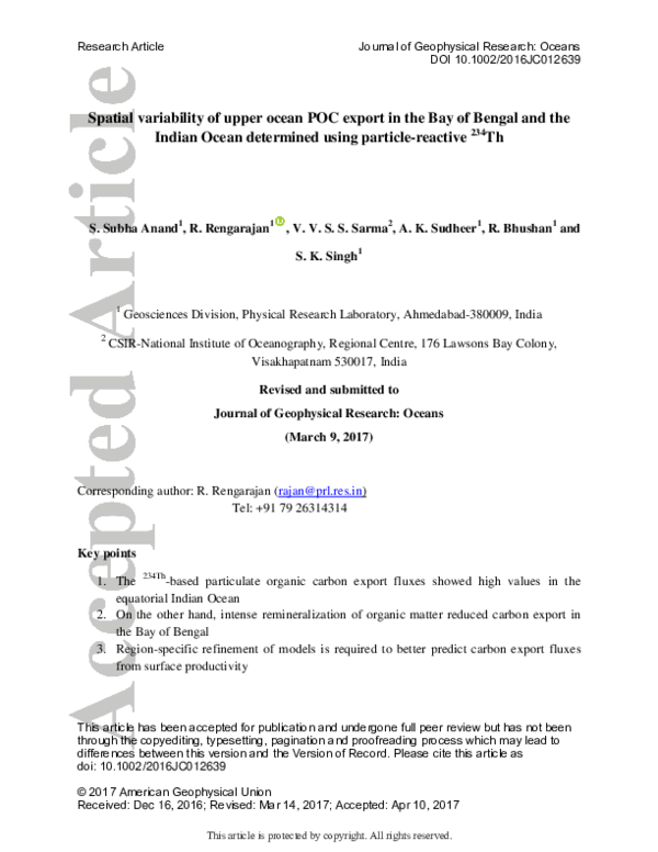 (PDF) Spatial variability of upper ocean POC export in the Bay of ...