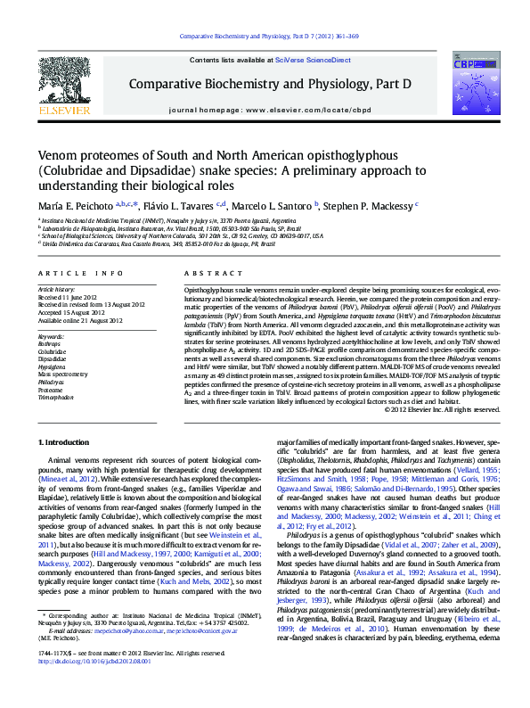 (PDF) Venom proteomes of South and North American opisthoglyphous ...