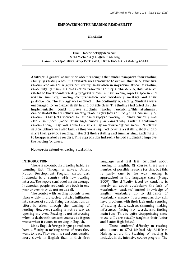 (PDF) Empowering the Reading Readability