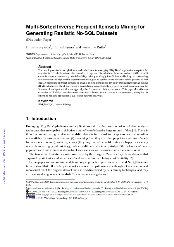 (PDF) Multi-Sorted Inverse Frequent Itemsets Mining for Generating Realistic No-SQL Datasets ...