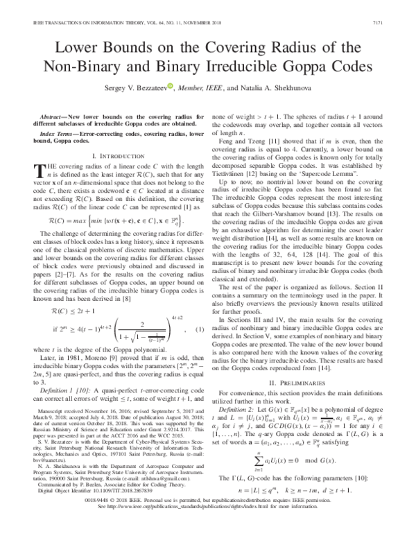 (PDF) Lower Bounds on the Covering Radius of the Non-Binary and Binary ...