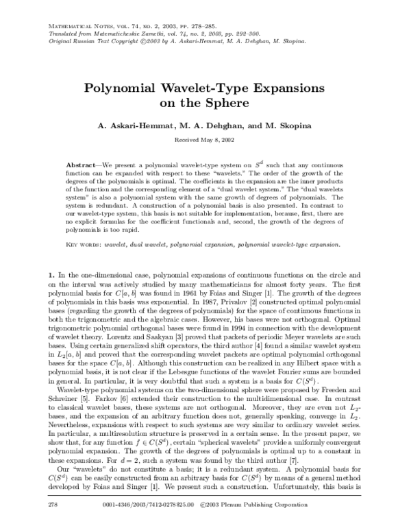 (PDF) Polynomial Wavelet-Type Expansions on the Sphere