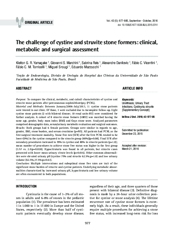 (PDF) The challenge of cystine and struvite stone formers: clinical ...